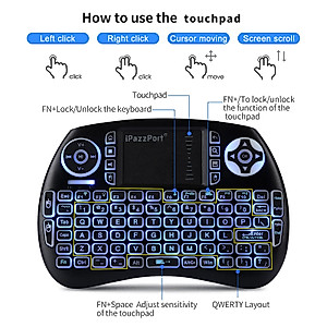 iPazzPort (Newest Upgrade) Mini Bluetooth Keyboard with Touchpad (Handheld Keyboard), Backlit Mini Wireless Keyboard with 2.4G USB Dongle for Google/Android TV Box/FireStick/Laptop/PC KP-21SM