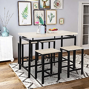OTRIEK Dining Table Set for 4, 5 Pieces Kitchen Table and Chairs for Small Spaces, Bar Table and Chairs Set, Person Counter Height Table Set with 4 Chairs for Pub Dinner Breakfast (Beige)
