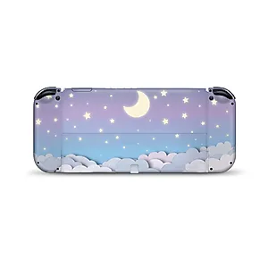 Tacky Design Purple Clouds Skin Compatible with Nintendo Switch OLED Skin Wrap Cover, Cute Moon Skin for Nintendo Switch OLED Stickers, Premium Vinyl 3M Full Wrap Decal