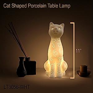 Simple Designs LT3056-WHT White Porcelain Animal Shaped Table Lamp, Kitty Cat