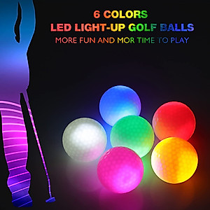 Glow in The Dark Golf Balls, Night Glowing Long Distance LED Golf Ball Colored, Golf Sports Games for Men Women and Children (6 Colors)