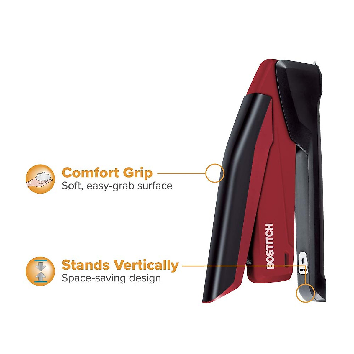 Bostitch inPower Spring-Powered Desktop Stapler, Easy Stapling Technology, Red