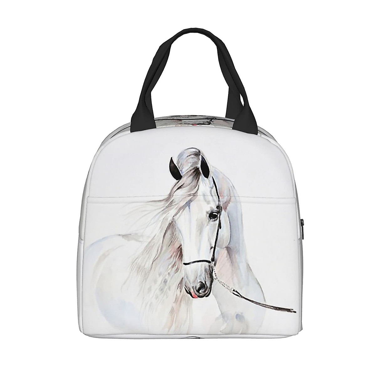 PrelerDIY Watercolor White Horse Lunch Box - Insulated Lunch Bags for Kids Boys Girls Reusable Lunch Tote Bags, Perfect for School/Camping/Hiking/Picnic/Beach/Travel