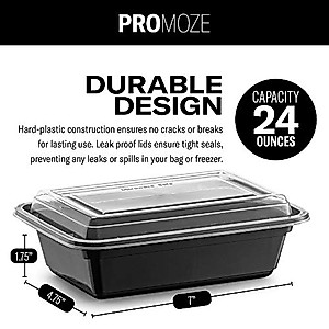50-Pack Meal Prep Plastic Microwavable Food Containers meal prepping & Lids. "{24 OZ.}" Black Rectangular Reusable Storage Lunch Boxes -BPA-free Food Grade- Freezer Dishwasher Safe - "PREMIUM QUALITY"