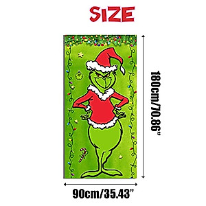 Grinch Christmas Door Cover Decorations Grinch Green Backdrop Merry Christmas Porch Sign for Indoor Outside Front Door Party Supplies