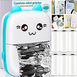 Mini Printer Portable, Pocket Thermal Printer with 6 Rolls Paper Compatible with iOS Android, Bluetooth Wireless Smart Printer for Photo Picture Office Receipt QR Code Label List Note Inkless Printing