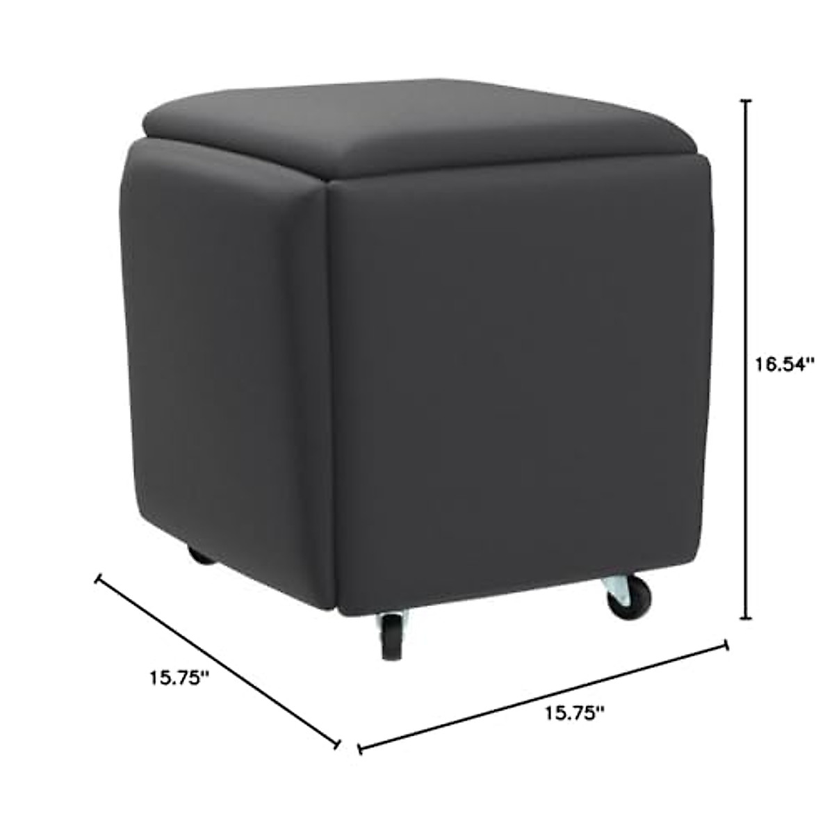 LUGSHIREE 5 in 1 Nesting Ottoman Cube Chair, Stackable Stools, Leather Square Ottoman Bench, Foot Stool with Wheels for Living Room,Dining Room 15.75x15.75x16.54 inches