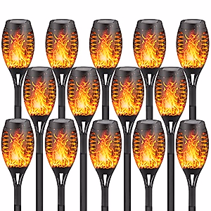 FAISHILAN 14 Pack Large Solar Flame Flickering Torch Solar Outdoor Lights LED Waterproof Solar Flame Light Torches Landscape Torch Solar Powered LED Light for Outside Pathway Yard Dusk to Dawn