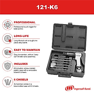 Ingersoll Rand 121-K6 Super Duty Air Hammer Kit, 121/Q Tool Plus 6 PC Chisel Set with Storage Case, Touch Trigger for Max Control, 3000 BPM & 9505 Edge Series Spring Chisel Set, 2-Piece