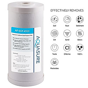 Aquasure Fortitude 25 Micron Sediment + GAC Carbon Mesh Whole House Replacement Water Filter - 10" x 4.5"