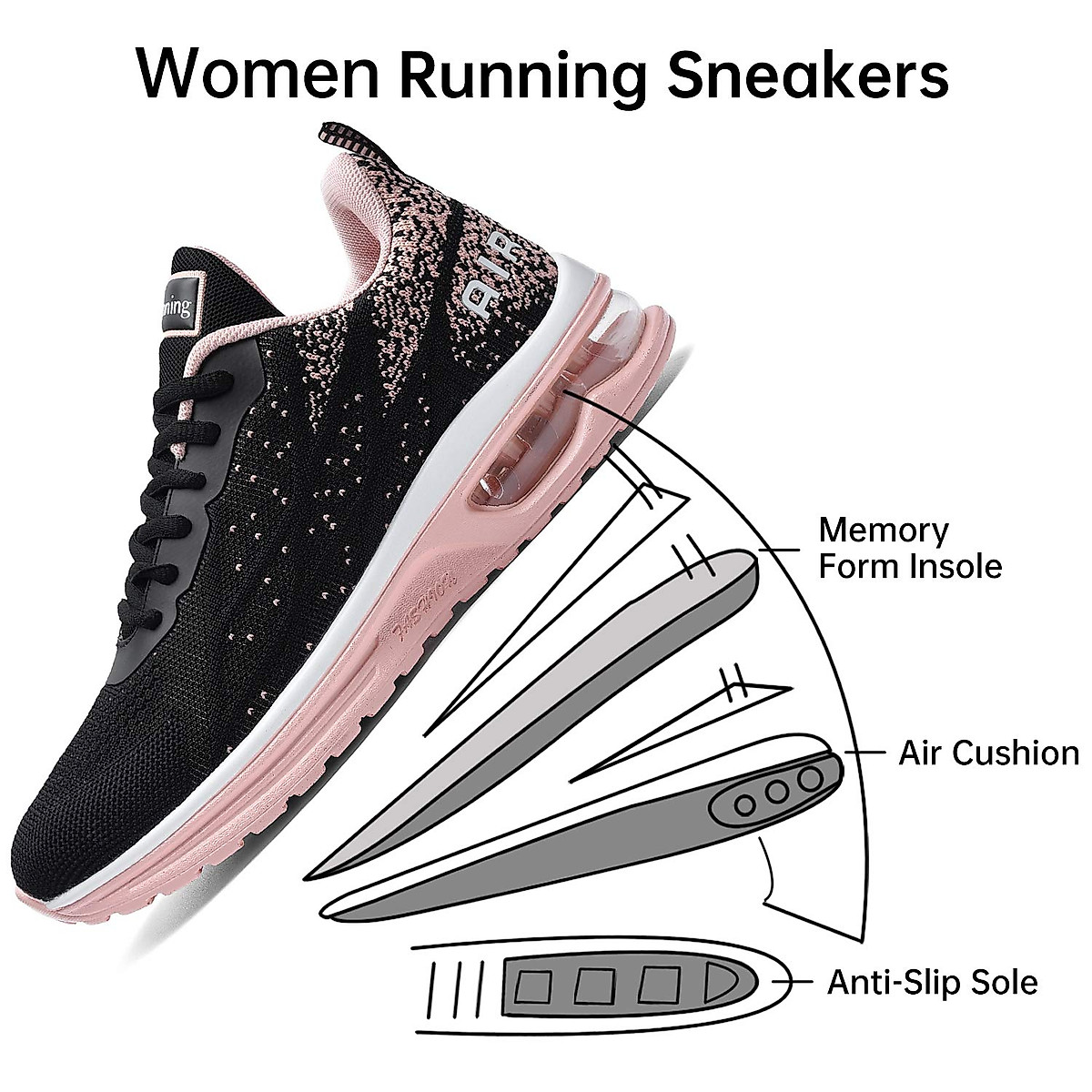 MEHOTO Womens Fashion Lightweight Tennis Walking Shoes Sport Air Fitness Gym Jogging Running Sneakers (Peachblack US 7 B(M)