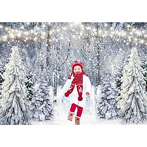 LIVUCEE 7x5ft Polyester Fabric Winter White Snowy Forest Backdrop for Photography Christmas Glitter Wonderland Nature Xmas Trees Pine Forest Holiday Party Decor Kids Family Photo Studio Prop