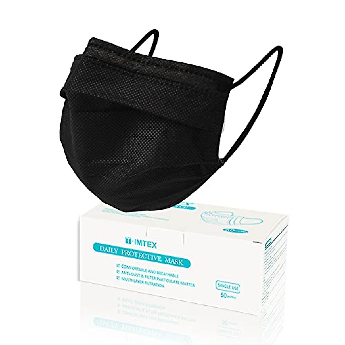 T·IMTEX Disposable 3 Ply Face Mask with Elastic Ear loops, Breathable and Comfortable Protective Masks with Melt-Blown Fabric for Filtering the Particulate Matter in the Air Pollution (Black)