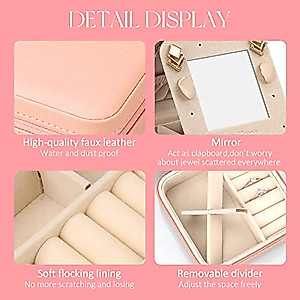 Ailvy Travel Jewelry Organizer with Mirror, Small Jewelry Box Portable Display Storage Jewelry Case for Earrings, Rings, Necklaces, Bracelet, Gift for Women Girls (Pink)