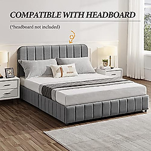 Yaheetech Platform Bed Frame with 4 Storage Drawers, Upholstered Bed Frame with Strong Wooden Slats/Mattress Foundation/No Fixed Headboard/No Box Spring Needed/Large Storage Space,Dark Grey-Queen