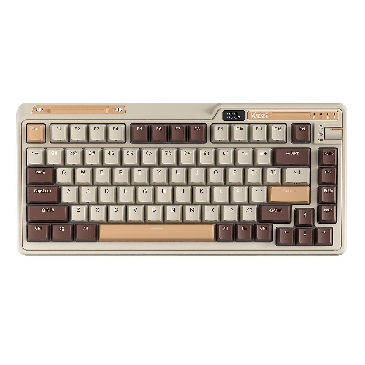 KZZI K75 PRO RGB 75% Wireless Gasket Mechanical Keyboard, Triple Mode BT 5.0/2.4G/USB-C 82 Keys Hot Swappable Gaming Keyboard w/Knob & Power Display, Custom Tactile Switches, Mousse Brown