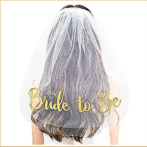Bride to Be Set, 3pack Bride to Be Sash & Headband Tiara & Shoulder Length Veil Bachelorette Party Supplies Bridal Shower Decoration Accessories(Gold)