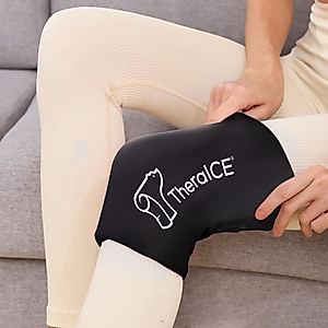 TheraICE Knee Ice Pack Wrap Compression Sleeve for Injuries, Reusable Gel Cold Packs Brace Also for Elbow, Ankle & Calf - Flexible Cold Wrap Recovery for Meniscus, ACL, MCL Pain Relief (M)