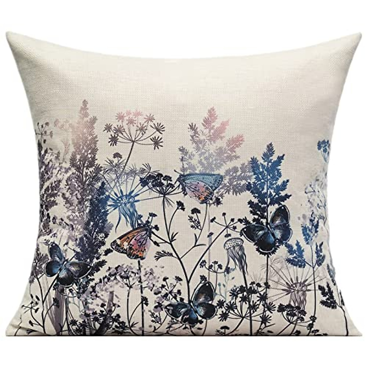 Outdoor Spring Flowers Throw Pillow Covers Patio furniture Bee Butterfly Dragonfly Boho Decorative Cushion Cases Garden Herb Ladybug Dandelion Decoration for Bench Porch Couch 16x16 Inches Set of 4