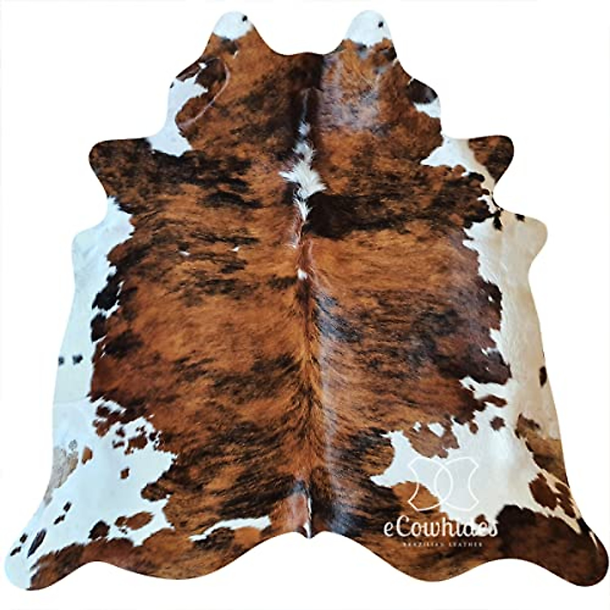 ecowhides | Genuine Cowhide Rug, Cowskin, Brindle White Belly, Western Home Decor, Premium Quality, Living Room Accessories, (X-Large) 7 x 6 ft