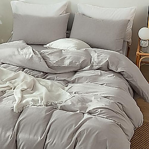 MooMee Bedding Duvet Cover Set 100% Washed Cotton Linen Like Textured Breathable Durable Soft Comfy (New Natural Linen, Queen)