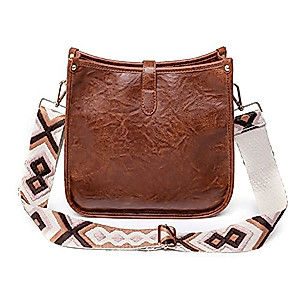 Vegan Leather guitar strap Crossbody purse cross body purse with Adjustable guitar Strap Zipped Pockets Handbag Shoulder Bag（brown-bag）……