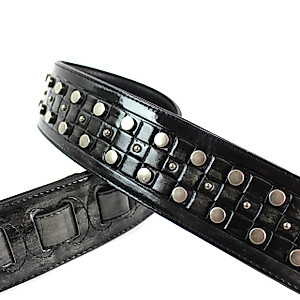 Walker & Williams DLX-215 Antiqued Black Finish Padded Guitar Strap with Metal Studs For Acoustic, Electric, And Bass Guitars