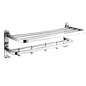 WKZZTCGD Brushed Nickel Towel Racks for Bathroom,304 Stainless Steel with Towel Hooks,Wall Mounted Shelf Double Towel Bar Holder