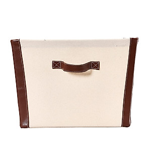 Household Essentials Canvas Bin with Vegan Leather Trim