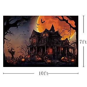 MEHOFOND 10x7ft Scary Halloween Backdrop Moon Night Full Moon Bat Scary Pumpkin Horrible Halloween Background Gloomy Woods Trees Flying Bats Scary Crows Party Decoration Banner Props