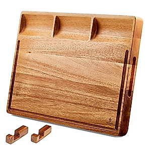 Befano Acacia Wood Cutting Board with Compartments 17"x 12"x 1.25", Extra Thick Reversible Butcher Block Cutting Board with Juice Grooves, Charcuterie Board for Meat, Cheese and Vegetables