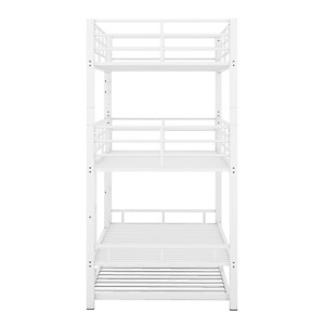 Harper & Bright Designs White Triple Bunk Bed with Trundle, Twin Over Twin Bunk Beds, Metal Quad Bunk Beds, 3 Bunk Beds with 2 Ladders & Guardrails, Convertible Heavy Duty Steel Frame