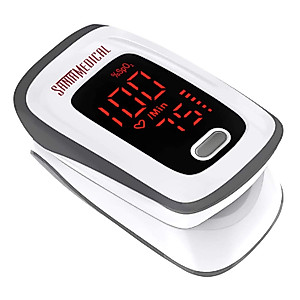 Fingertip Pulse Oximeter, Blood Oxygen Saturation Monitor (SpO2) with Pulse Rate Measurements and Pulse Bar Graph, Portable Digital Reading LED Display, Batteries and Carry Case Included