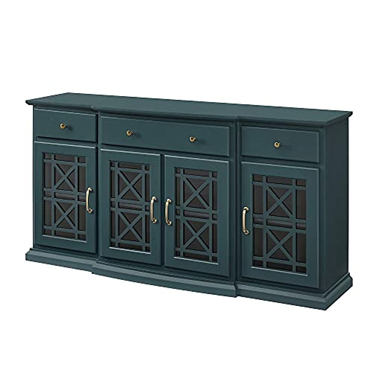 Walker Edison Modern Wood Glass Door Buffet Sideboard Living Room-Entryway Serving Storage Cabinet Doors-Dining Room Console, 60 Inch, Dark Teal