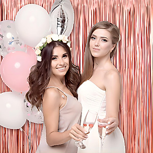 LOLStar 4Pack Valentine's Day Rose Gold Engagement Party Decoration 3.3X6.6ft Streamers,Rose Gold Retirement party Decorations also Perfect for Bachelorette Bridal Shower, 60th 70th Birthday Decor