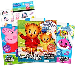 Imagine Ink Coloring Book Bundle ~ 3 Pack No Mess Magic Ink Activity Books with Daniel Tiger, Peppa Pig, and Baby Shark with Peppa Pig Stickers