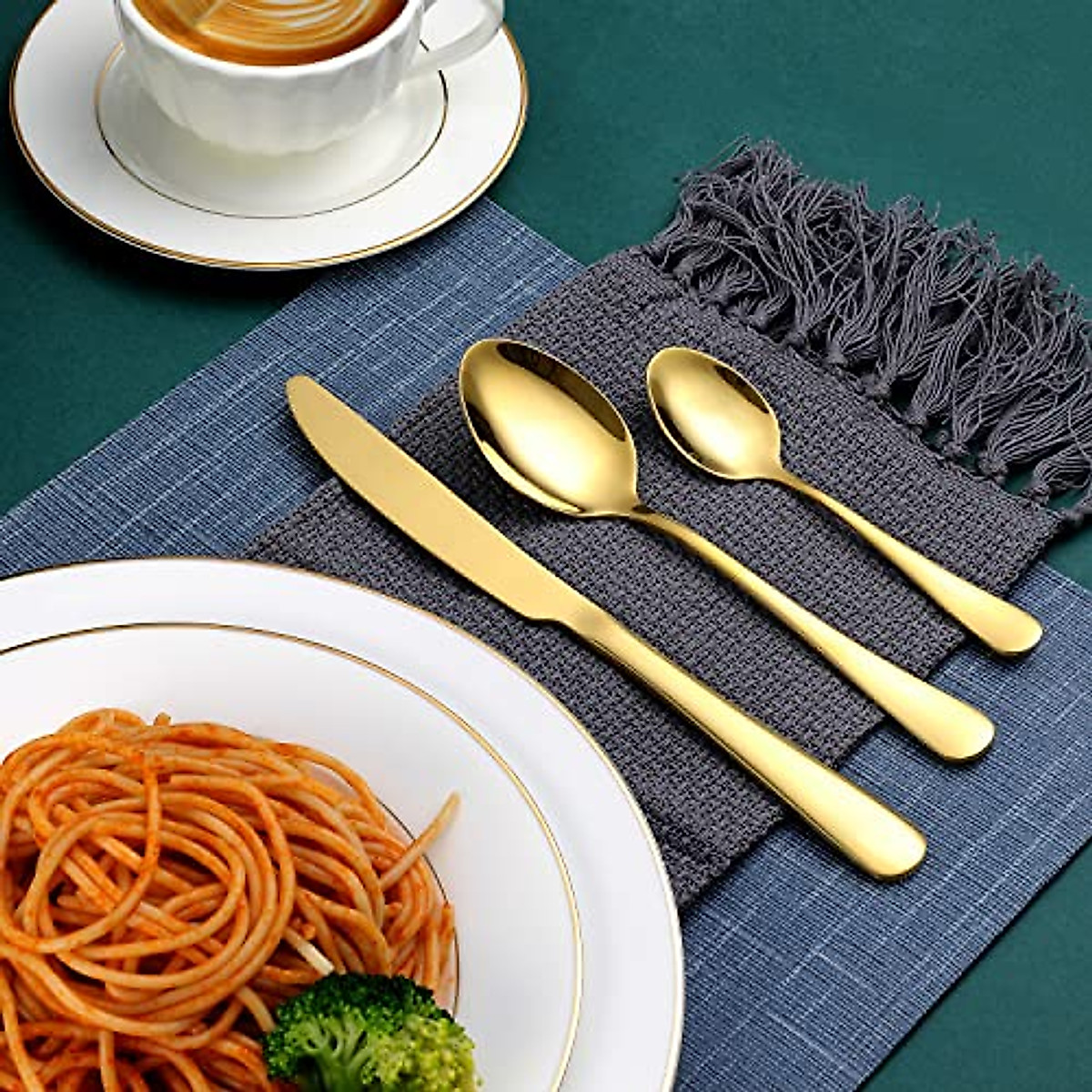Gold Silverware Set, OGORI 24-Piece Gold Forged Stainless Steel Flatware Set, Service of 6