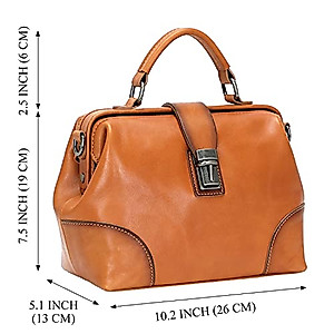 CHERISH KISS Womens Crossbody Purse Genuine Leather Vintage Top Handle Satchel Bags Doctor Style Shoulder Bag for Ladies (K18 Brown-1)