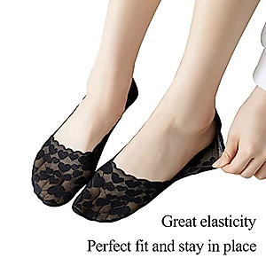 BIVOLU Womens Lace No Show Thin Socks Cute Heart Breathable Mesh Socks Non Slip Low Cut Invisible Socks for Women Girls 6 Pack Size 5-9