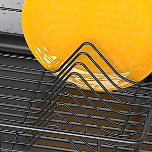 Ace Teah Dish Drying Rack, Small Dish Rack Drainer Set with Drain Board Tray, Compact Dish Drainer for Kitchen Counter, Black