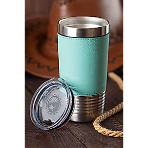 LaserGram 20oz Vacuum Insulated Tumbler Mug, Surfer Man, Personalized Engraving Included (Faux Leather, Baseball Style)