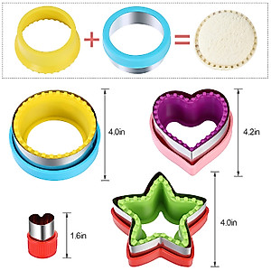 Sandwich Cutter and Sealer,Round Heart Star 3Pcs Shapes Sandwich Decruster Press Mold+8pcs Stainless Steel Mini Vegetable Cookie Cutters,Bread Sandwich Decruster Pancake Maker DIY for Kids Bento