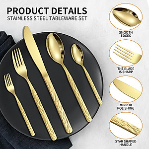 Premium 24-Piece Stainless Steel Cutlery Set with Steak Knives - Golden Silverware Set for Elegant Dining Experience