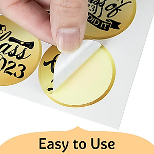 2023 Graduation Stickers, 240 Pieces Class of 2023 Grad Circle Stickers, Graduation Envelope Seals Candy Label Stickers (12 Design) - Black Gold
