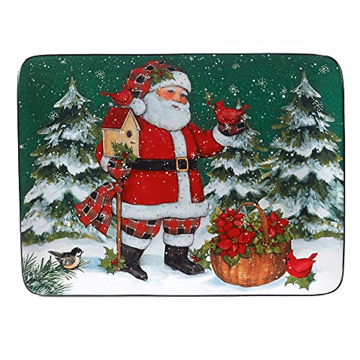 Certified International Christmas Lodge Santa Rectangular Platter, 16" X 12"