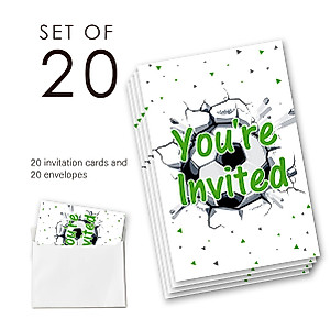 Soccer Birthday Party Invitations Supplies Fill-In Set of 20 with Envelopes Sport Birthday Bash Invites Cards, Double Sided