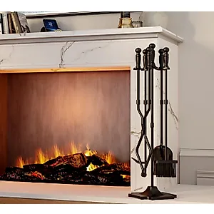 Fire Beauty Fireplace Tools, 5 Pieces Fireside Accessories Fire Kit Set, Stand Woodstove Tools Holder Wrought Iron Handle Indoor Fireset Stand (32 Inches)
