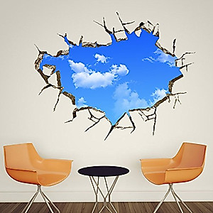 U-Shark® 3D Self-adhesive Removable Break Through The Wall Vinyl Wall Stickers/Murals Art Decals Decorator (Blue Sky(27.6" X 35.4"/ 70cm*90cm))