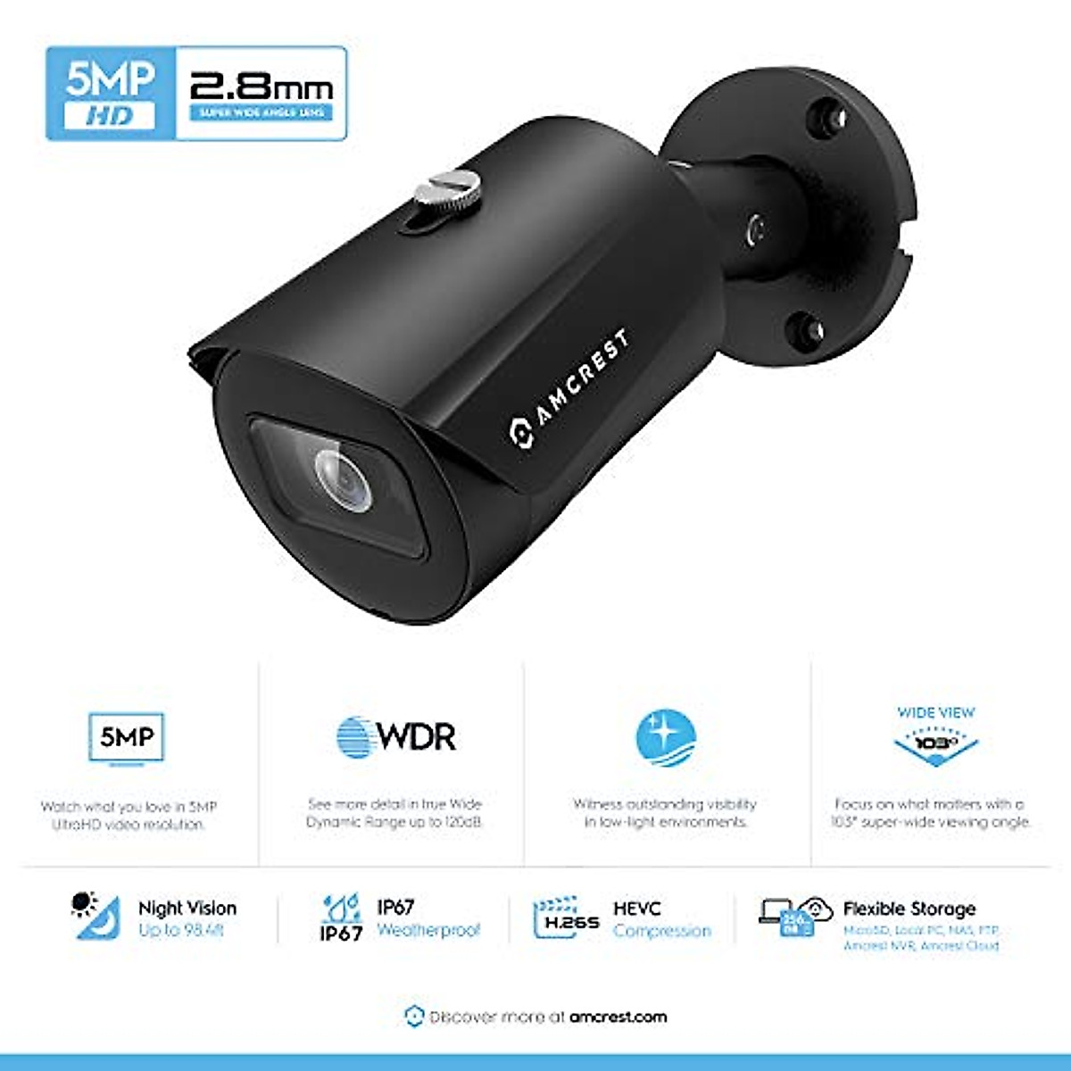 Amcrest UltraHD 5MP Outdoor POE Camera 2592 x 1944p Bullet IP Security Camera, Outdoor IP67 Waterproof, 103° Viewing Angle, 2.8mm Lens, 98.4ft Night Vision, 5-Megapixel, IP5M-B1186EB-28MM (Black)