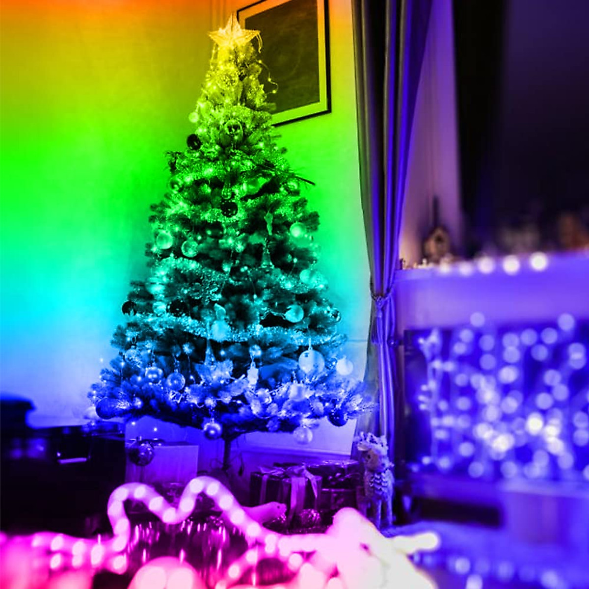 Battery Powered Led Strip Lights 25 ft, LED Lights for Bedroom Battery Operated Color Changing Lights Music Sync App Remote Control RGB USB Led Lights for TV, Room, Rope Lights